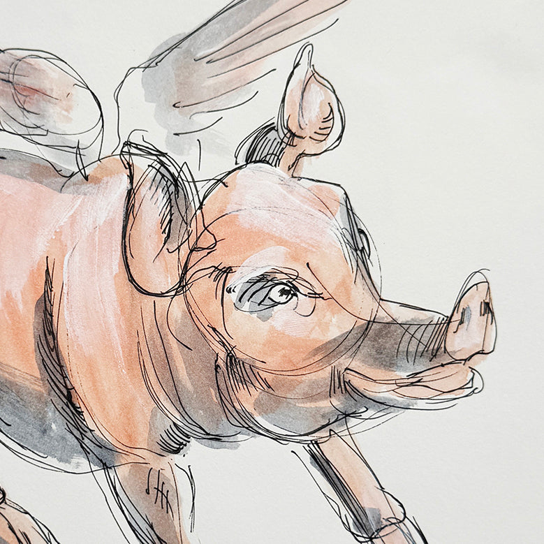 Derek Hess | Original Art | When Pigs Fly Illustration