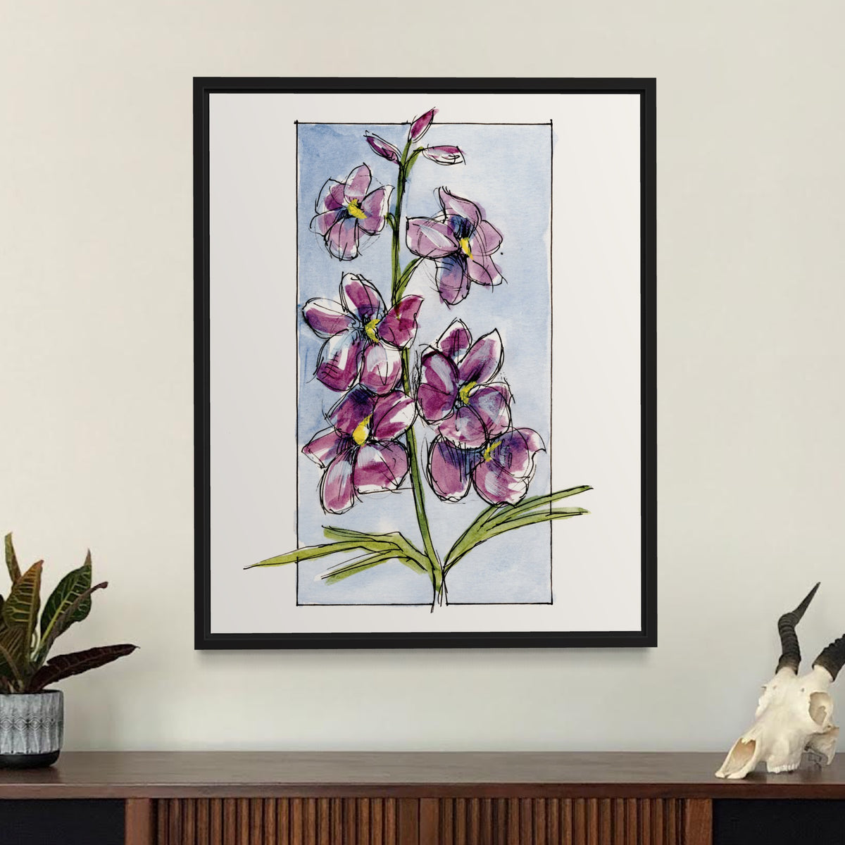 Derek Hess | Limited Edition | Flowers | Larkspur July Print