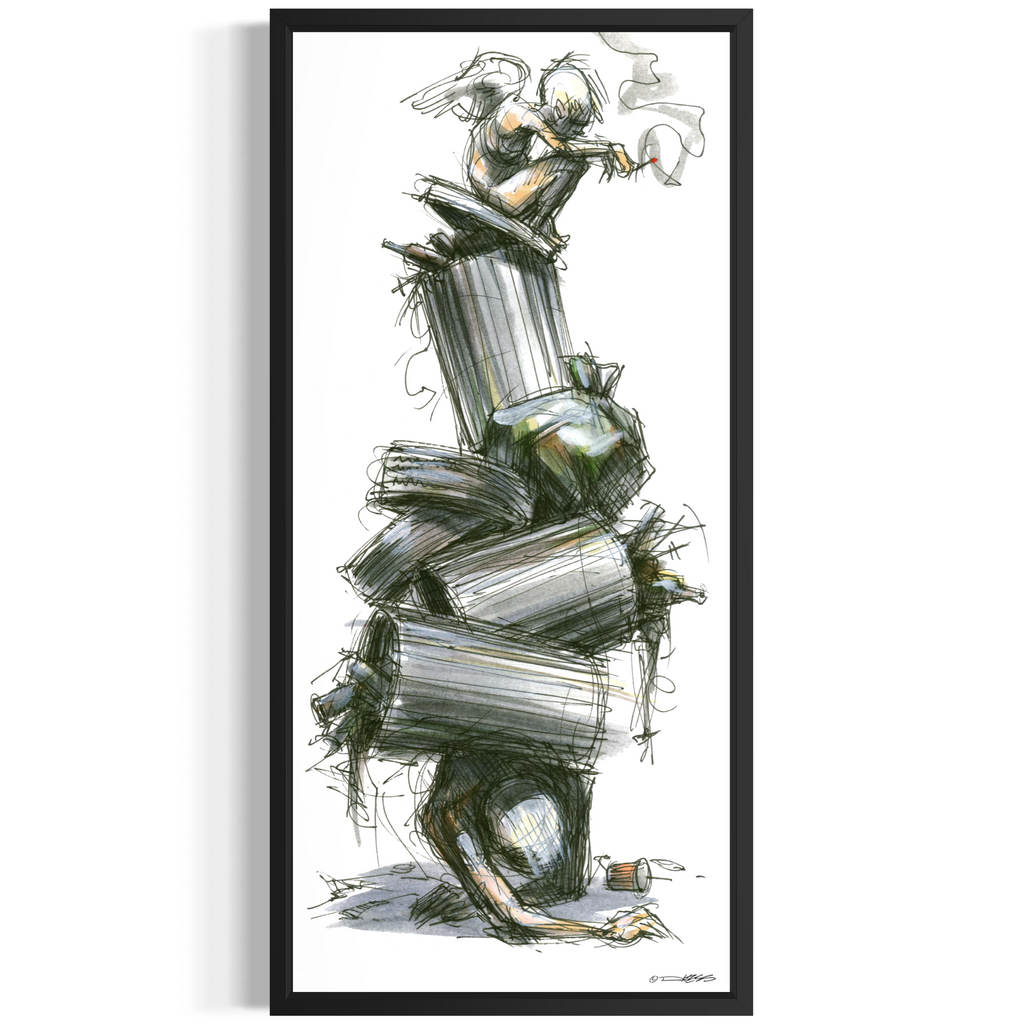 Derek Hess – Superhero With Art In The Louvre + The Rock Hall